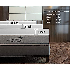 Red Nomad Memory Foam Mattress Pad 4 Inch - Twin Size Mattress Topper for Back Pain Relief. Breathable, Comfortable Cooling Bed Pad/Made in The USA