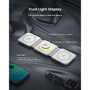 CYBORIS Wireless Charger 3 in 1, 15W Charging Station Magnetic Foldable, Wireless Charging Station for Multiple Devices Compatible with iPhone, Samsung, AirPods 3/2/Pro, iWatch (Adapter Included)