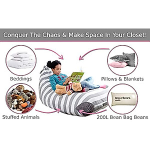 XL Stuffed Animal Storage Bean Bag Chair by mylola | Premium Quality Cotton Canvas Cover | Kids Soft Toy Organizer fits 200L | Makes Comfy Lounger