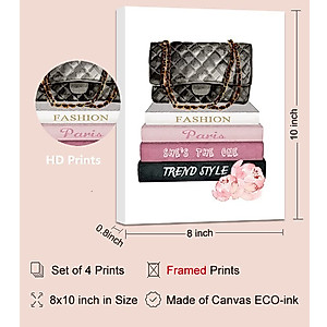 Pink Makeup Room Wall Art Fashion Perfume Flowers Handbag Poster Pictures Canvas Prints Framed for Women Bedroom Rose Gold Room Decor