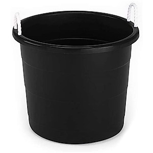 Homz 18 Gallon Durable Plastic Utility Storage Bucket Tub Organizers with Strong Rope Handles for Indoor and Outdoor Use, Black, 4 Pack