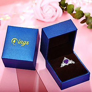 Claddagh February Amethyst Birthstone Rings - 925 Sterling Silver Adjustable Heart Gemstone Ring Traditional Irish Wedding Band Promise Eternity Bands Jewelry for Women (With Gift Box)