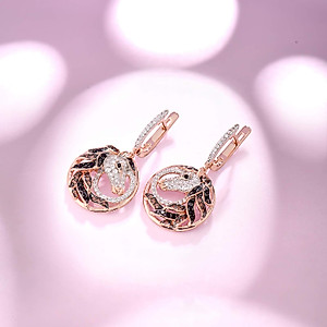 Santuzza 925 Sterling Silver Horse Dangle Earrings Black Spinel White Cubic Zirconia Animal Drop Earring 14K Rose Gold Plated Jewelry