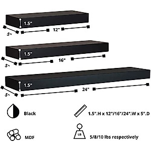 kieragrace Modern Floating-Shelves, Pack of 3, Black, 3 Count