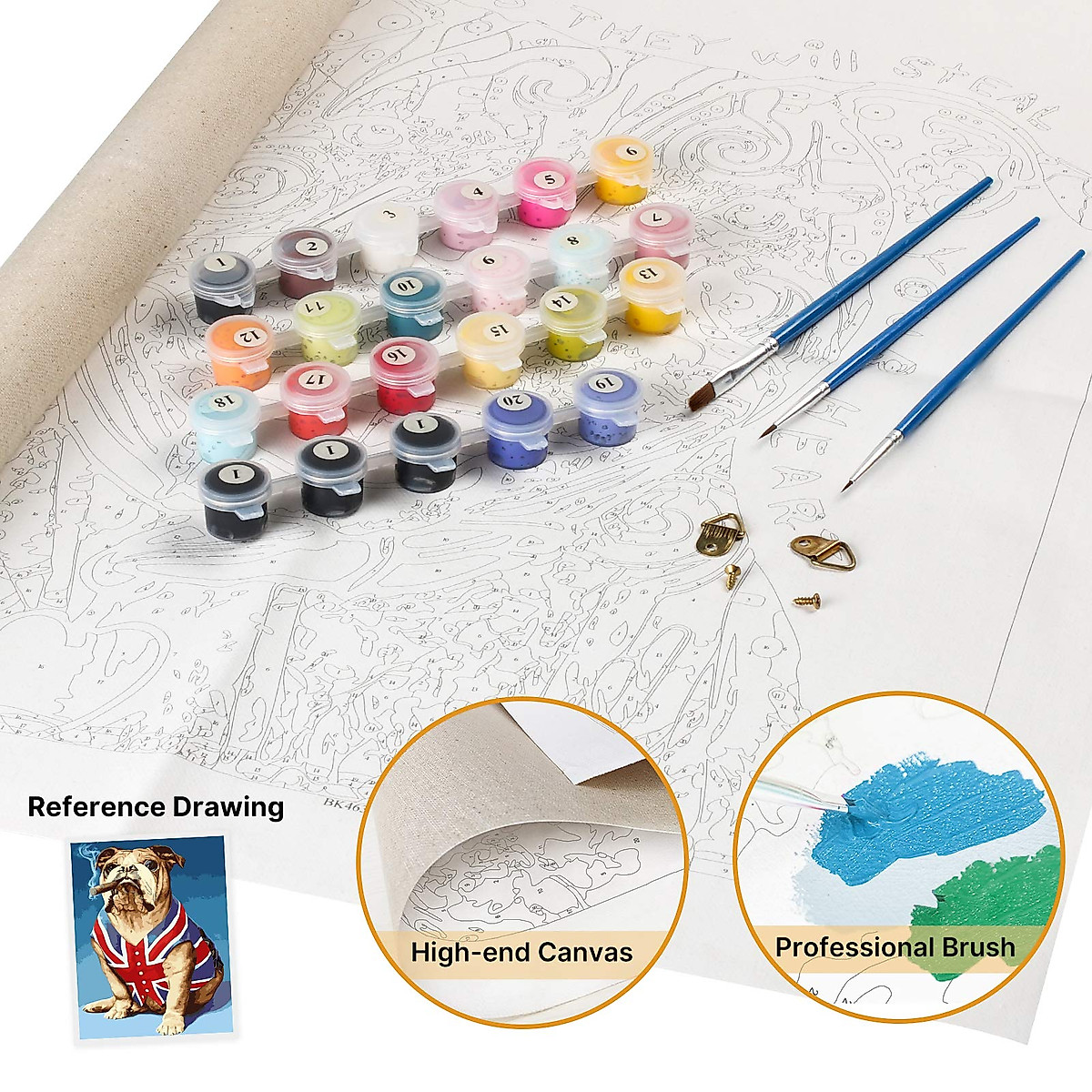Kealux Paint by Numbers Animals Kits 40cm x 50cm Canvas, DIY Acrylic Painting for Adults and Kids with Paints, Brushes Dog Without Frame