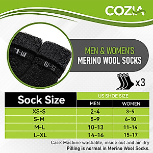 Merino Wool Socks Casual Warm Socks for Winter Cozy Boot Socks for Men & Women Black ML