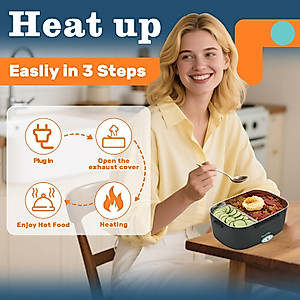 Electric Lunch Box Food Heater 80W Upgraded Leak-proof Heated Lunch Box 12V 24V 110V-230V 3 in 1 Portable Food Warmer for Car/Truck/Office with 304 Stainless Steel Container Spoon & Fork and Carry Bag