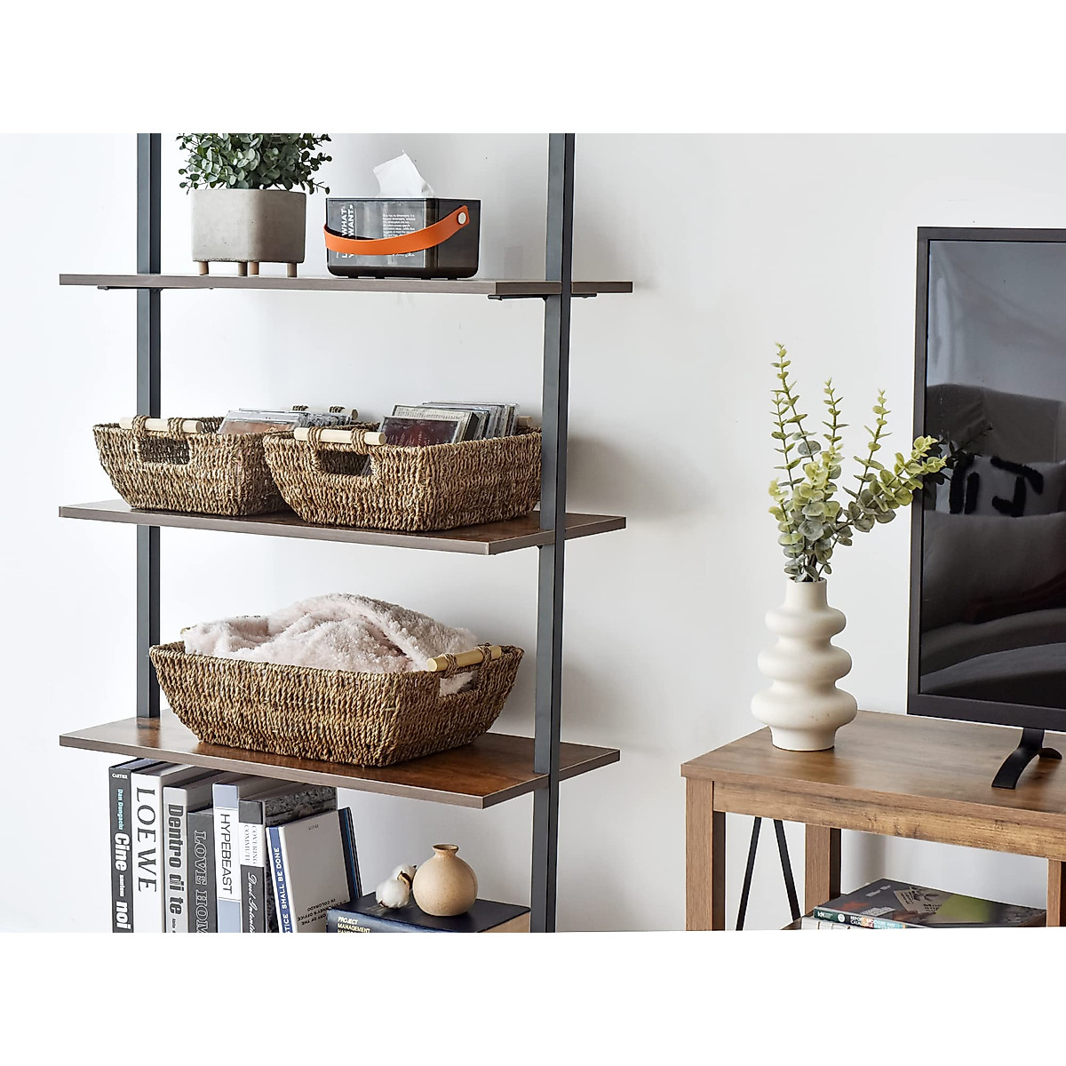 StorageWorks Hand-Woven Large Storage Baskets with Wooden Handles, Seagrass Wicker Baskets for Organizing, 2-Pack