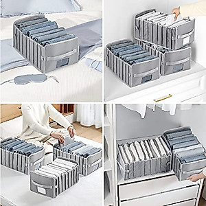CHICECO 2 Pcs Jeans Wardrobe Clothes Organizer 9 Grids Washable Folding T-shirt Organizer for Closet Drawers