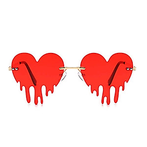 ENTHYI Dripping Heart Sunglasses for Men/Women Melting Rimless Irregular Party Sun Glasses Metal Prom Colorful Eye Glasses