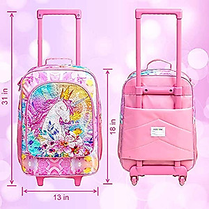 Kids Luggage for Girls, Cute Unicorn Rolling Wheels Suitcase for Toddler Children