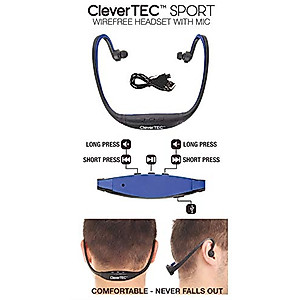 CleverTEC Sport Bluetooth Wire Free Wireless Headphones with Mic