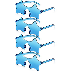 CHENGU 4 Pairs Star Shaped Rimless Sunglasses Transparent Candy Color Sunglasses Pentagram Sunglasses for Women(Blue)