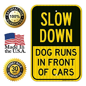 Sigo Signs Dogs at Play Sign, Slow Down Dog Runs in Front of Cars, Large 12x18 3M Reflective (EGP) Heavy .63 Aluminum,Weather/Fade Resistant, Easy Mounting, Indoor/Outdoor Use, Made in USA