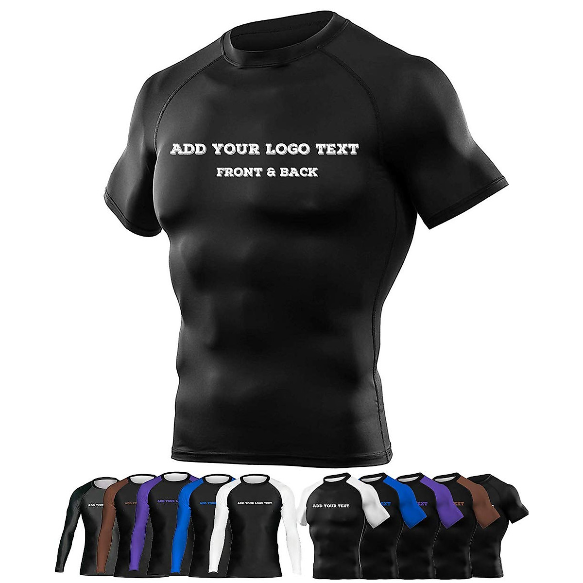 Add Your Text Compression Fitness Training Gear Fight Wear for Gracie Jiu-Jitsu, Short Sleeve Black Large