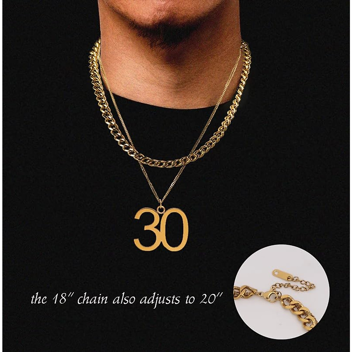 30th birthday gifts for him men - with pendant necklace - 30th birthday decorations for men, 30th anniversary, birthday gift ideas for him, son, husband, friend. The number 30 fashion jewelry