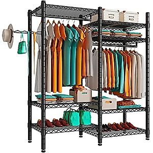 PUNION Wire Garment Rack, Heavy Duty Clothes Rack for Hanging Clothes, Metal Clothing Rack, Compact Freestanding Wardrobe Closet with Shelves Racks