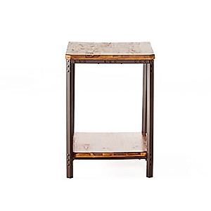 Christopher Knight Home Ronan Wood Rustic Metal End Table, Mahogany, 24.80 inches high x 24.40 inches wide x 17.70 inches deep, Sandblasted Teak
