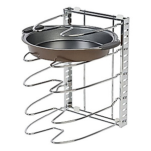 IRIS USA 12" Five-Tier Cookware Organizer, Pot and Pan Organizer Rack, Countertop and Under Cabinet Organizer, Adjustable, Rubber Feet Prevent Scratches, Silver