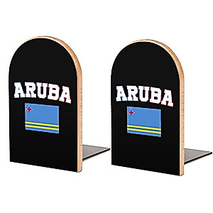 Aruba Flag Wood Book Ends for Shelves Non-Skid Bookend Book Stand Book Holder Stopper for Home Office School
