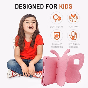 FW Fire HD 8 2020 Tablet Case Kids, Amazon HD 8 2020 Butterfly Case with Kickstand Light EVA Full Boby Drop Protective Rugged Shockproof Kid-Proof Fire HD 8 Kids Tablet Case for Girls Kids Gift (Pink)