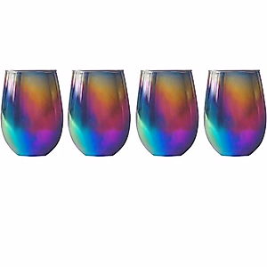 Circleware Rainbow Stemless Wine Glasses, Set of 4, Party Entertainment Dining Beverage Drinking Glassware Cups for Water, Liquor, Whiskey, Beer, Juice and Farmhouse Decor Gifts, 18.5 oz, Fusion