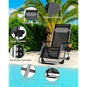 ZENPETIO Zero Gravity Lounge Chair, Outdoor Recliner Chair w/Detachable Cushion Cup Holder and Pillow, Portable Folding Anti Gravity Reclining Chair for Outdoor Camping Patio Lawn Pool, Gray