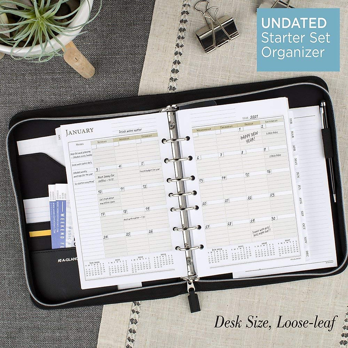 AT-A-GLANCE Textured Faux Leather Undated Starter Set, Desk Size, Black (031-0340-05)