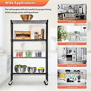 FDW Wire Shelving Storage Shelves 4-Shelf Adjustable NSF Wire Shelf Heavy Duty Storage Shelving Unit on 3” Wheel Casters Commercial Metal Wire Rack 36L x 14W x 62H,Black