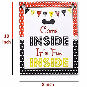 Mickey Party Sign Set of 4-8 x 10 inch Mickey Mouse Party Supplies Birthday Sign Printed in Card stock | Mickey Mouse Clubhouse Inspired Door Signs | Food Labels Disney Decorations Hot Dog Bar Decor