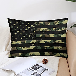 Pillow Case Cushion Standard Queen Size American Flag Green Camouflage Pillowcases American Flag with Green Camo Oblong Cushion Cover Pillow Zippered Pillow Case Bed Decor 20"x30"