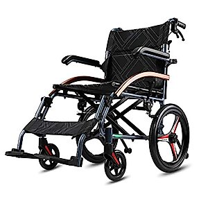 Magnesium Alloy Wheelchair 22lbs Lightweight Portable Travelling Transport Chair with HandBrakes, 16 inch Wheels