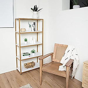 M&P Materials Gold Bookshelf - Gold Shelves, 5-Tier Modern Bookshelf, Elegant Storage Display Shelves for Home Furniture, Gold Sturdy Metal Frame, Vintage Industrial Style