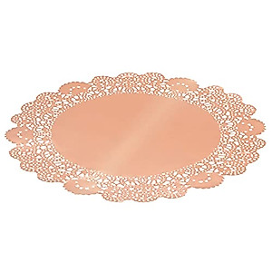 100 Pack Metallic Copper Orange Placemats, Round Paper Lace Doilies for Place Settings, Desserts, Formal Events (10 in)