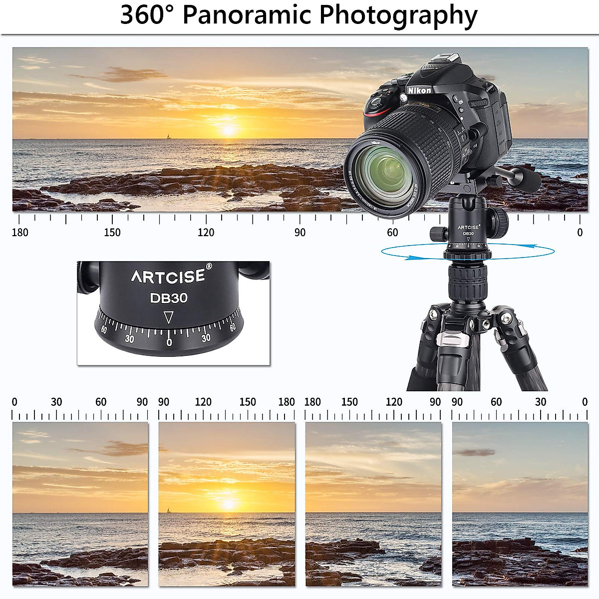 Ball Head with Handle All Metal CNC Panoramic Tripod Ball Head Camera Mount Ball Head with Two Quick Release Plates for Tripod, DSLR, Camcorder, Telescope，Max Load 22lbs/10kg（Black）