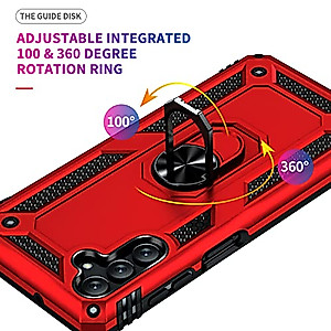 SunRemex Samsung Galaxy A13 5G Case with Tempered Glass Screen Protector，Galaxy A13 5G Case Kickstand [Military Grade] 16ft.Drop Tested Protective Cover for Samsung Galaxy A13 5G. (A13, Red)