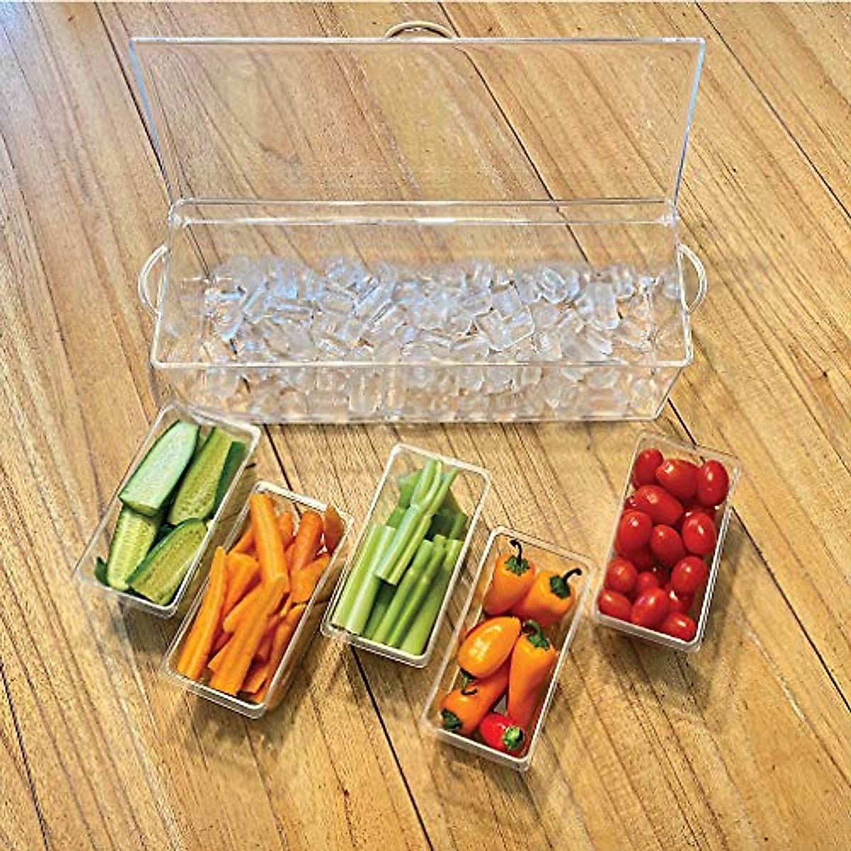 Evelots Ice Chilled Condiment Tray-5 Removable Compartments-Lid-2 Cup Containers