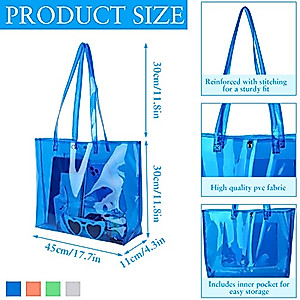 4 Pcs Clear Tote Bags Large Beach Bags for Women Plastic Waterproof Clear Bag PVC Gym Tote Bags for Women Gray Green Blue Pink Summer Pool Stadium Work