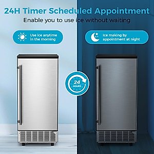 COWSAR Commercial Cube Ice Maker, Freestanding Ice Machine, 80lbs/24H, 40 Ice Cubes/Cycle, Reversible Door, 24H Timer & Self-Cleaning, Under Counter Ice Cube Machine for Bar/Cafe/Home