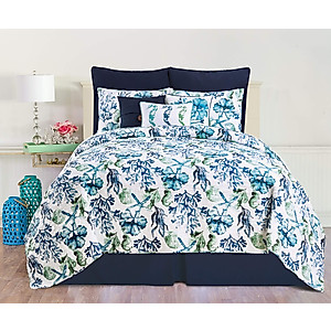 C&F Home Bluewater Bay King Cotton Quilt Set All-Season Oversized Reversible Nautical Coastal Beach Theme Bedspread 3 Pcs with Shams King 3 Piece Set Blue