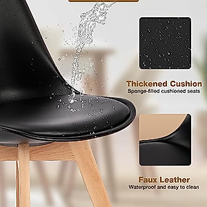Sweetrcrispy Dining Chairs, Dining Chairs Set of 4, Dining Room Chairs, Kitchen Chairs, Mid Century Modern Chairs, PU Leather Upholstered Chairs with Wood Legs, Kitchen & Dining Room Chairs, Black