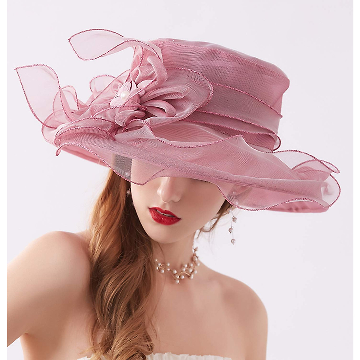 ORIDOOR Women’s Organza Church Tea Party Wedding Fascinator Hat UV-Anti Wide Brim Sun Hats (C Light Purple) …