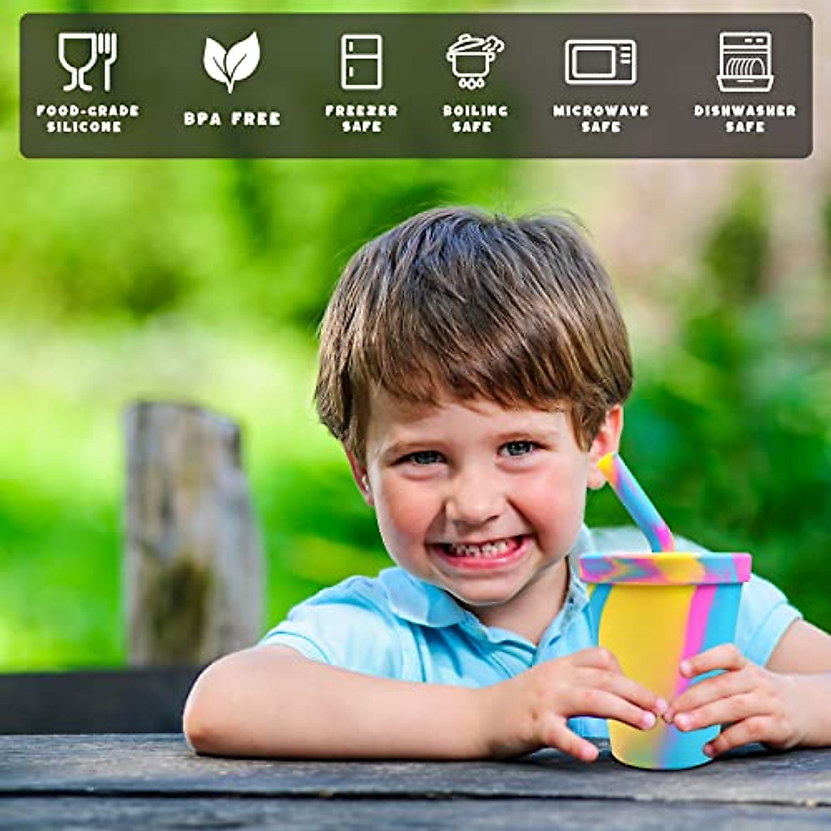 TQONEP Toddler Cups,Silicone Sippy Cups for Kids,Toddler Cups Spill Proof with Straws Leakproof Lid,Sippy Cups for Baby 6 Months,Applicable to Toddler & Kids,9 OZ(Rainbow+Yellow)