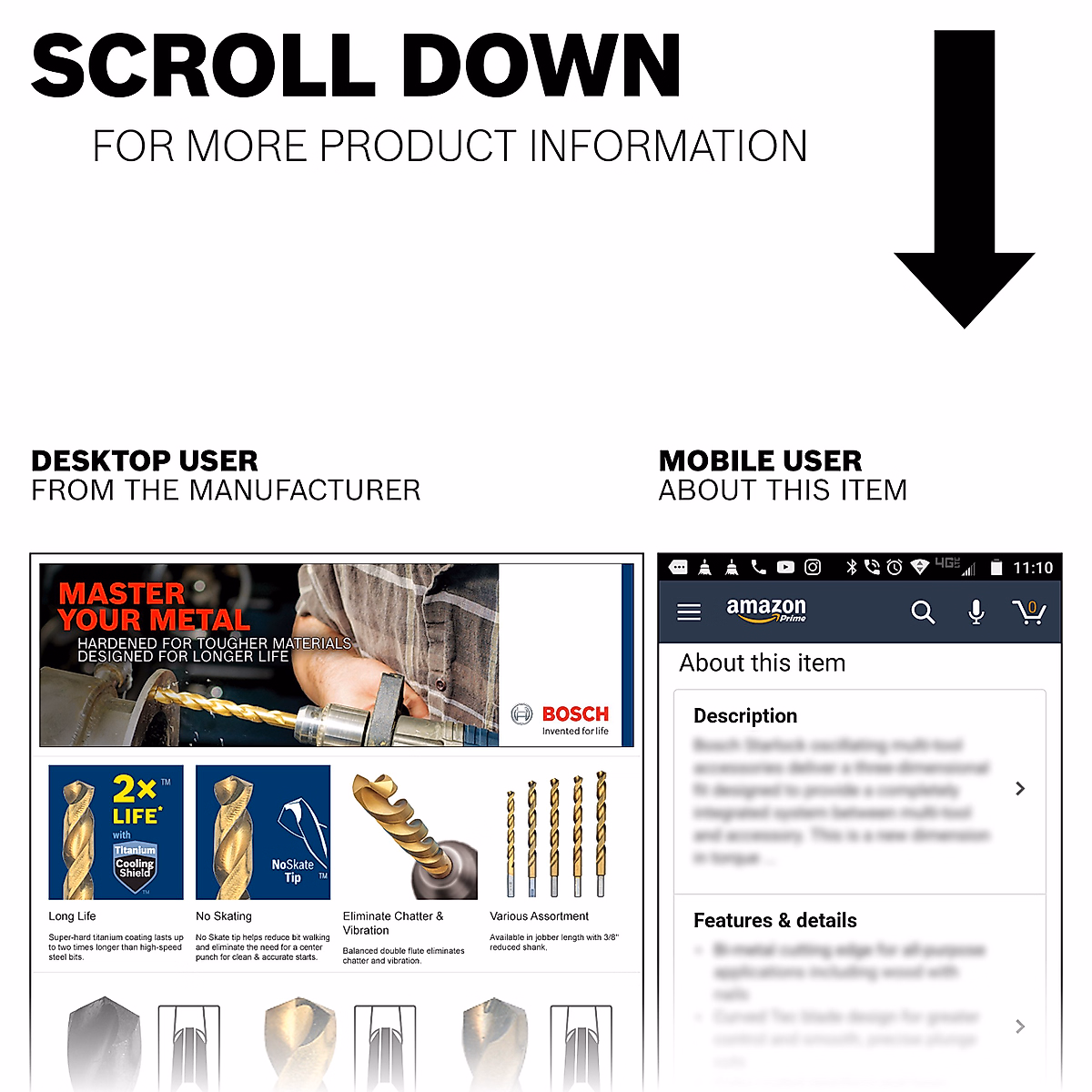 BOSCH TI4135 1/8 In. x 2-3/4 In. Titanium Nitride Coated Metal Drill Bit with 3/8 In. Reduced Shank for Applications in Heavy-Gauge Carbon Steels, Light Gauge Metal, Hardwood,1-Piece