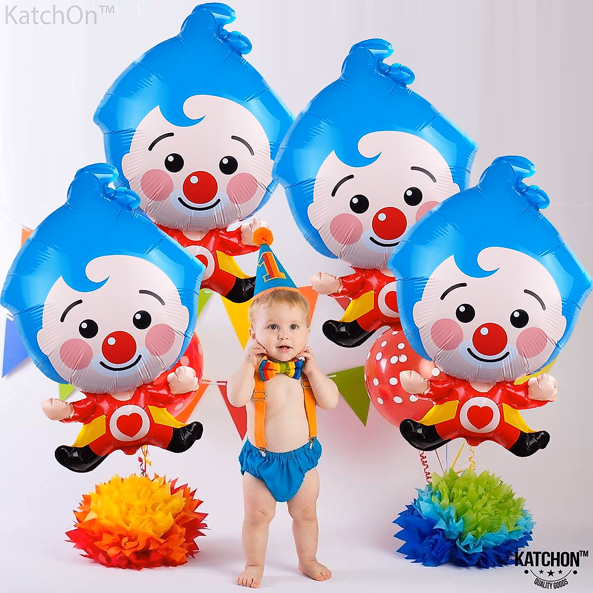 KatchOn, Big Plim Plim Balloons - 24 Inch, Pack of 4 | Clown Balloons for Plim Plim Party Decorations | Plim Plim Birthday Party Supplies | Plim Plim Balloon Foil for Circus Theme Party Decorations
