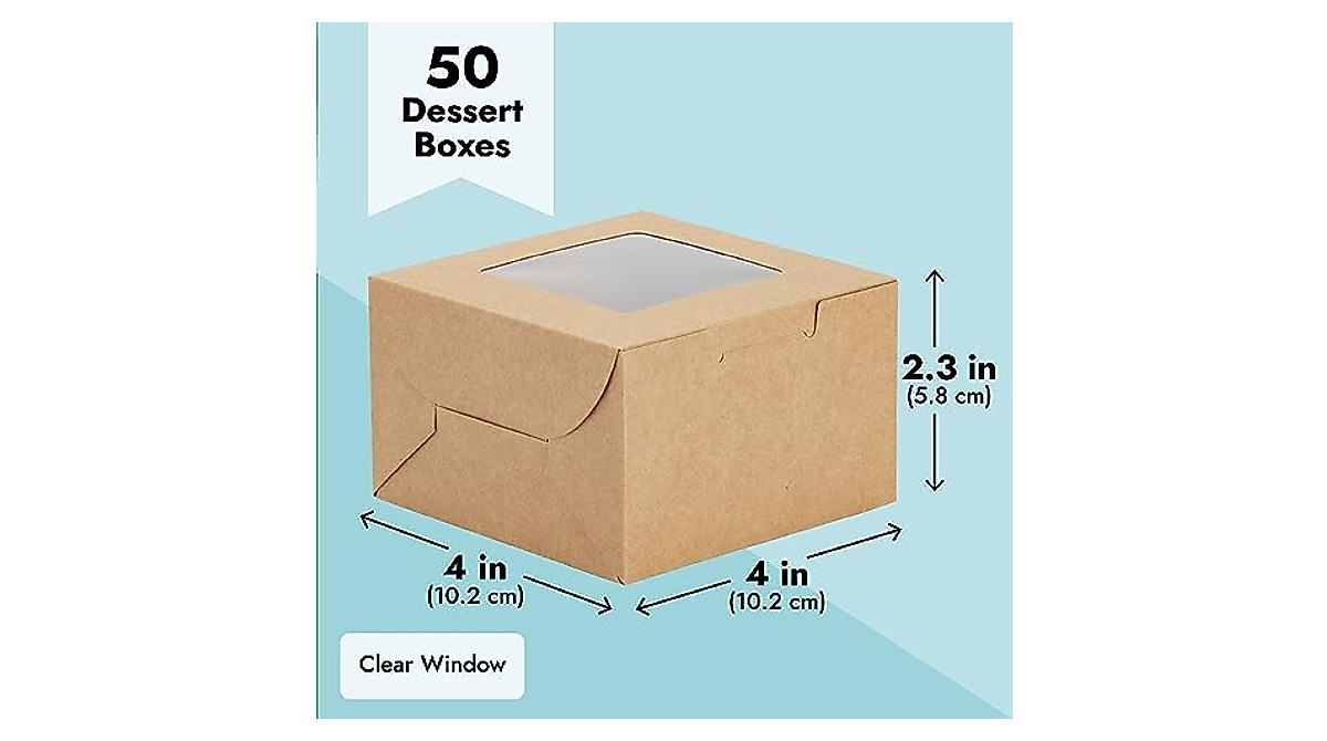 50 Pack 4x4x2 Bakery Boxes with Window for Desserts