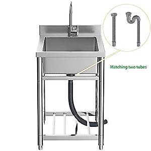 KENPIKO Utility Sink,Stainless Steel Sink,Outdoor Sink,Camping Sink,Laundry Room,Backyard, Garages,Free Standing Sink for Indoor Outdoor, with Storage Shelves&Drainer Unit Faucet Combo with Strainer