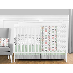 Sweet Jojo Designs Grey, Coral and Mint Woodland Arrow 11 Piece Girls Crib Bed Bedding Set