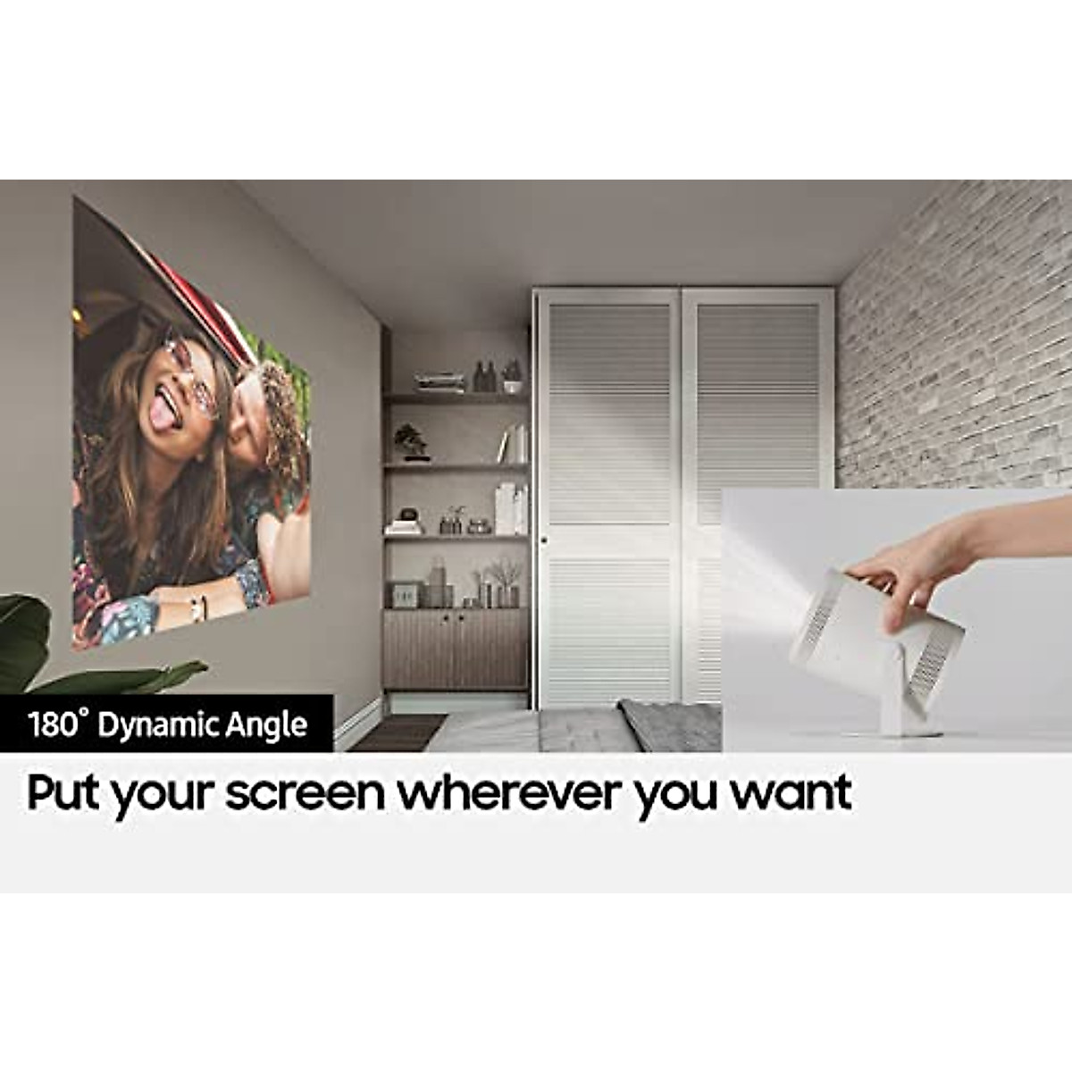 Samsung SP-LSP3BLAXZA 30"-100" HDR Freestyle Smart Portable Projector with an Elite Screens FT92XWH 92" EzCinema Tab-Tension Free-Standing Portable Screen (2022)