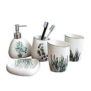 5 Piece Bathroom Accessories Set, Hotel Quality ceramic Bathroom Accessory Set, Toothbrush Holder, Liquid Soap Dispenser, Soap Dish, 2 Tumblers (2)